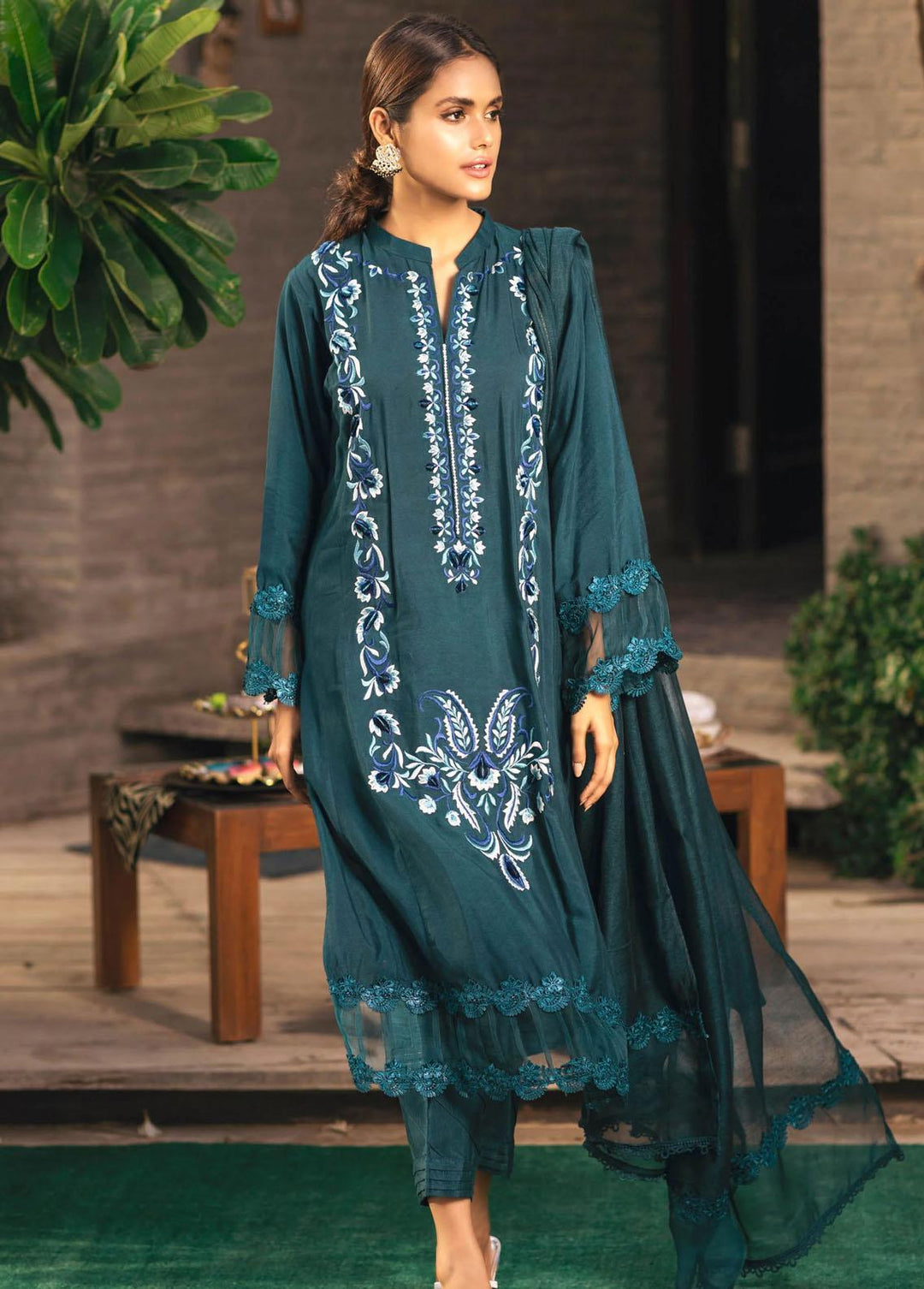 Hue Pret Formal Cotton 3 Piece KARA TEAL BLUE – Sanaulla Store