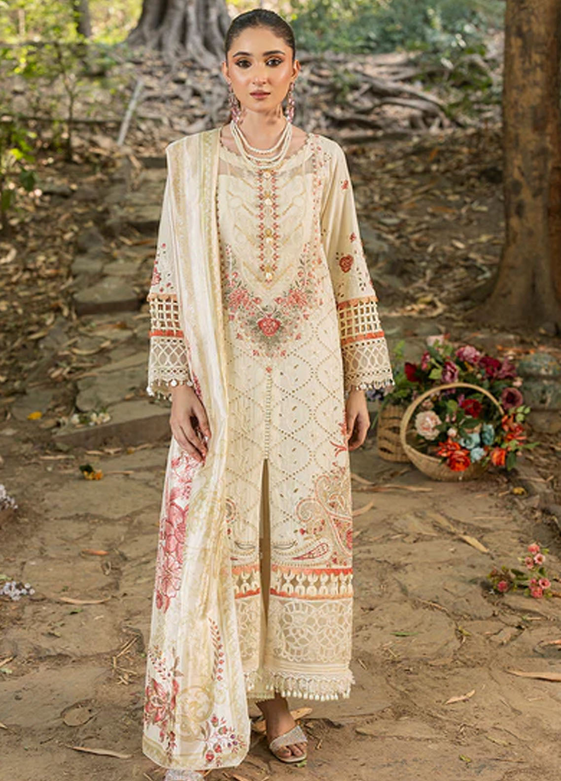Zuri Pret Embroidered Lawn 3 Piece Suit Nageena UN-101 Off White ...
